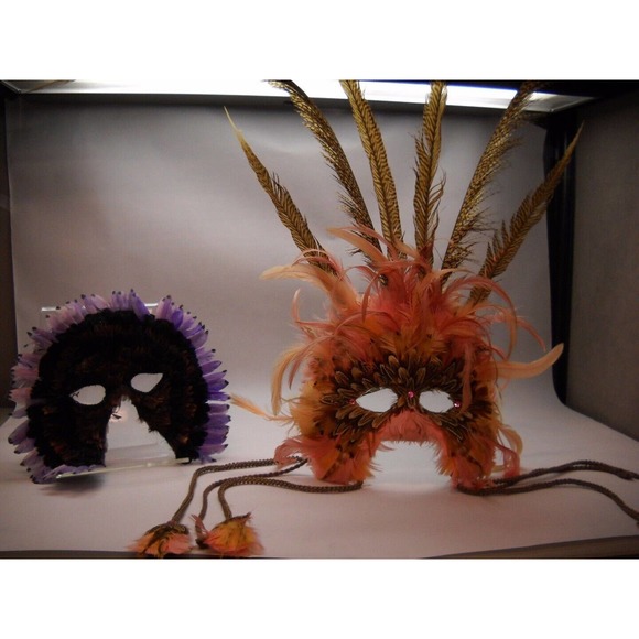 Unbranded | Accessories | Feather Masks Pink And Brown Long Toppers And ...
